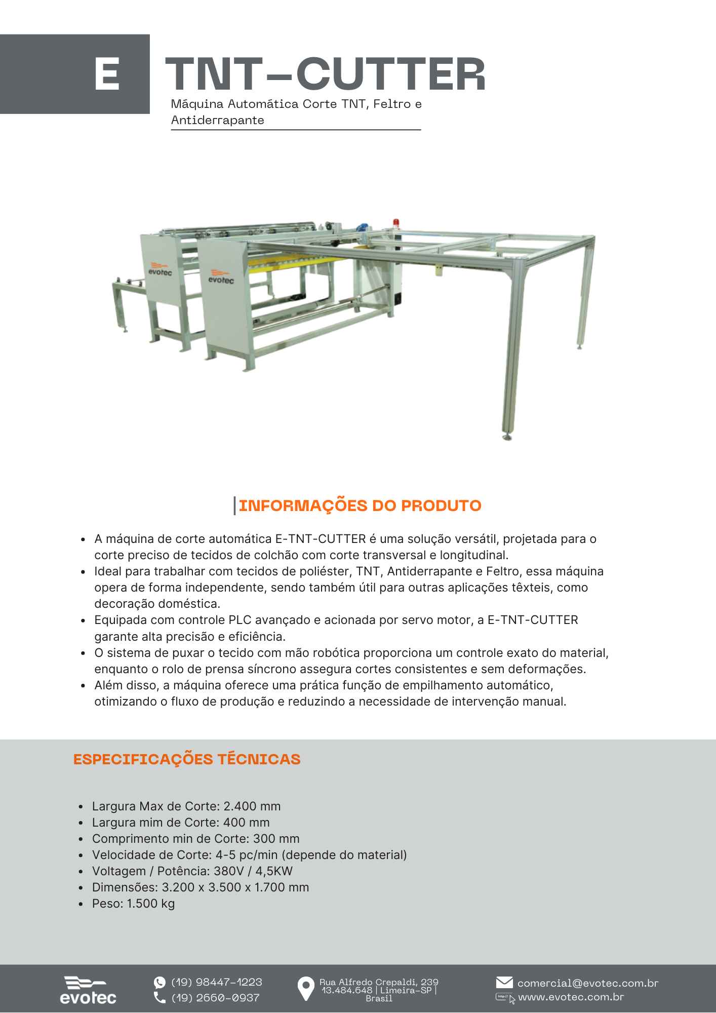 Máquina Automática Corte TNT, Feltro e Antiderrapante - Evotec